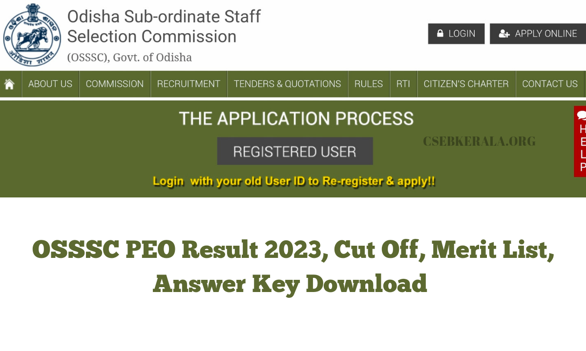 OSSSC PEO Result 2023, [LIVE] Answer Key, Cut Off, Merit List Download @ osssc.gov.in - CSEBKERALA