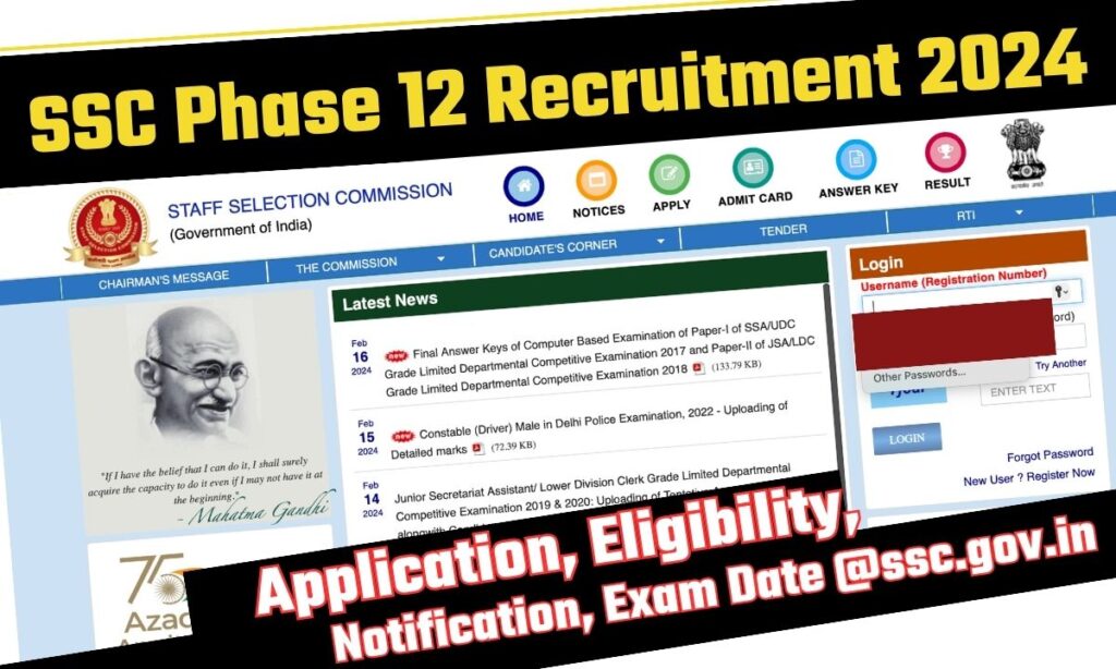 Ssc Phase 12 Recruitment 2024 Notification Eligibility Direct Link